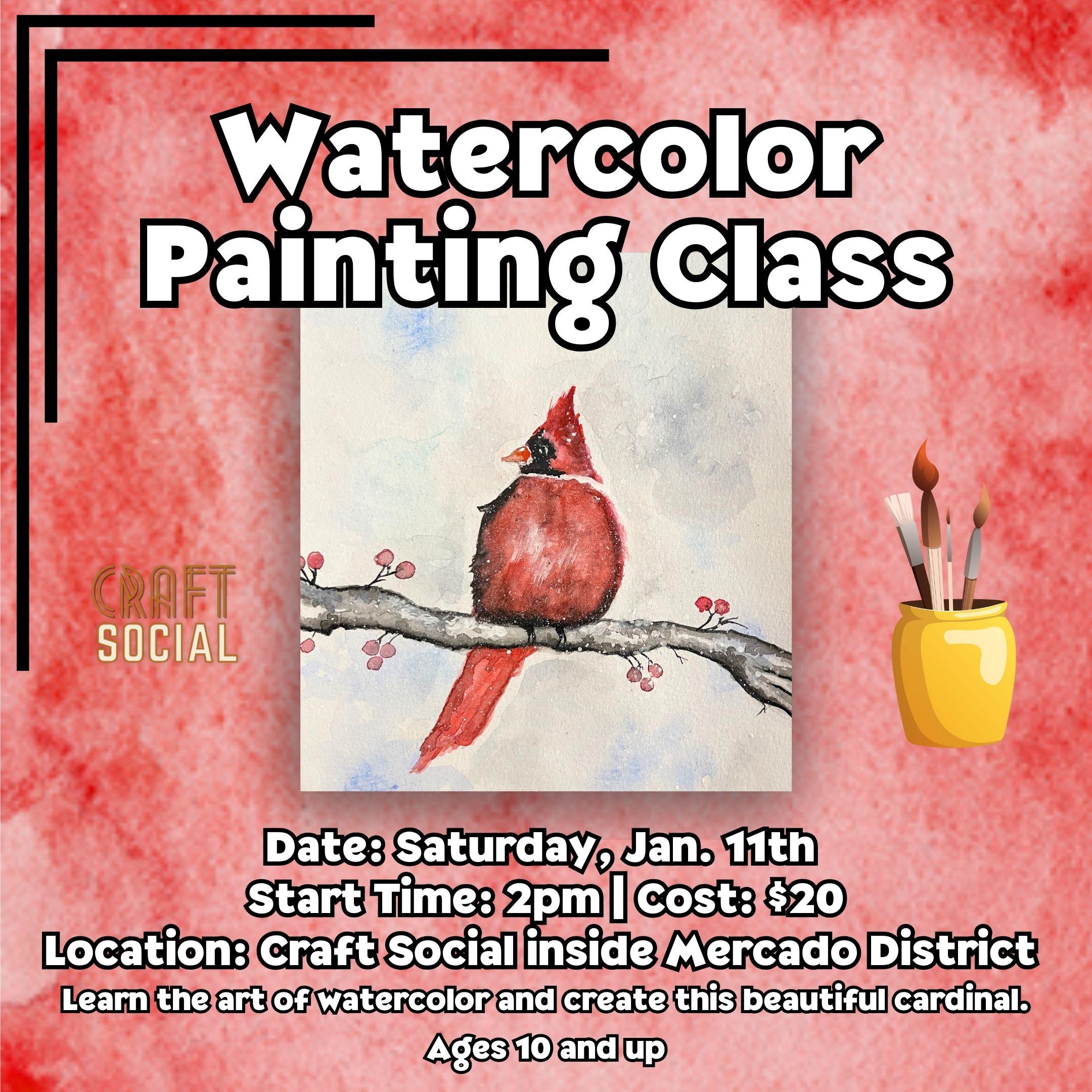 Watercolor Painting Class: Red Cardinal | Craft Social